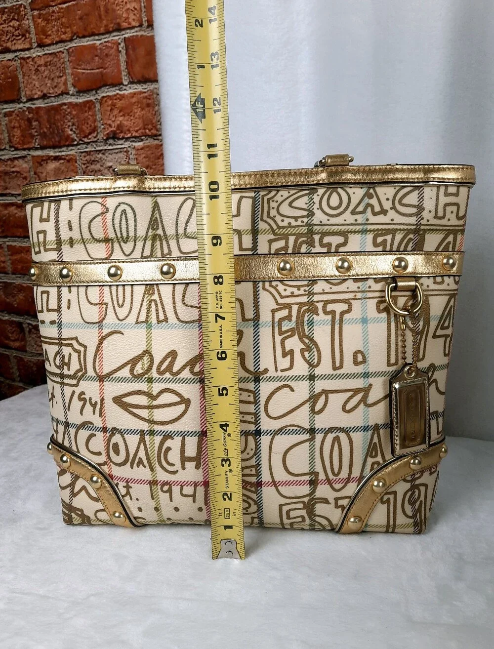 Coach | Bags | Coach Tatteralls Signature Graffiti Tote With Gold ...